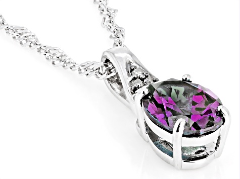 Blue Lab Created Alexandrite Diamond Rhodium Over Silver Pendant With ...