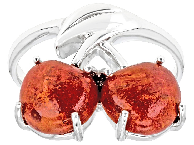Red Coral Rhodium Over Sterling Silver Cherry Ring - CTB1067 | JTV