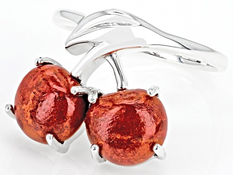 Red Coral Rhodium Over Sterling Silver Cherry Ring - CTB1067 | JTV
