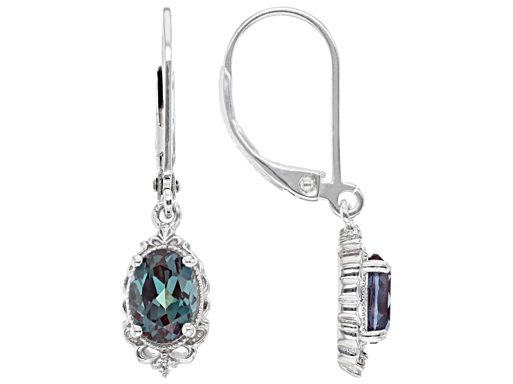 Blue Lab Created Alexandrite Rhodium Over Silver Earrings 1.72ctw ...