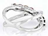Multi Tourmaline Rhodium Over Sterling Silver Crossover Ring 0.87ctw - CTB1182 | JTV