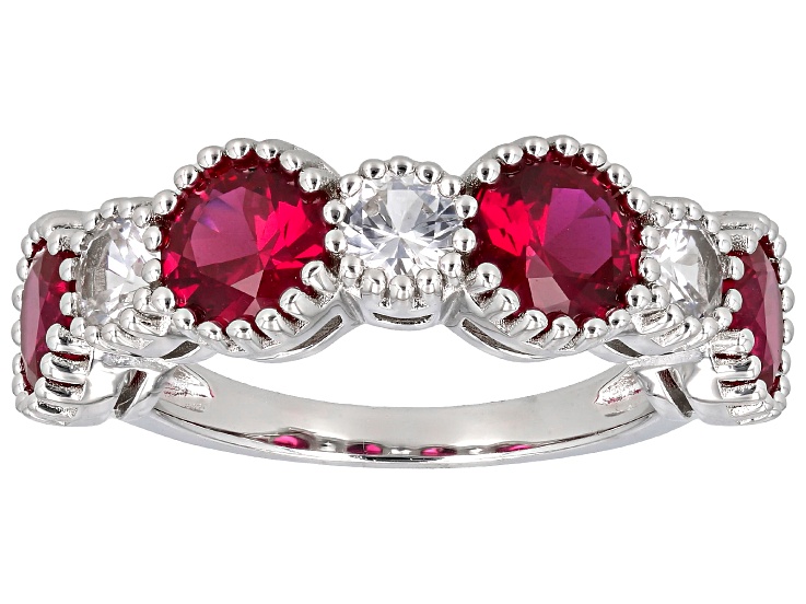 Lab Created Ruby Rhodium Over Sterling Silver Ring 4.19ctw - CTB1239 | JTV
