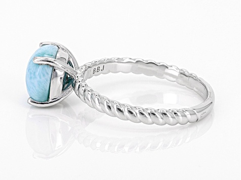 Blue Larimar Rhodium Over Sterling Silver Solitaire Ring - CTB1308 | JTV