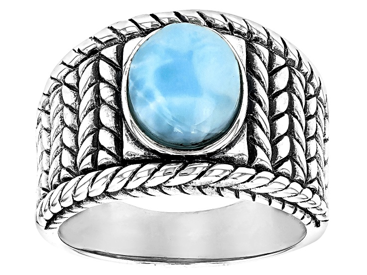 Blue Larimar Rhodium Over Sterling Silver Ring - CTB1336 | JTV