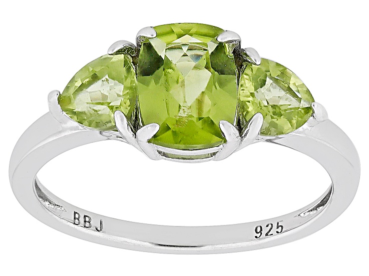 Green Peridot Rhodium Over Sterling Silver 3-Stone Ring 2.07ctw ...