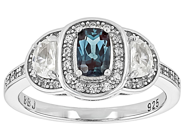 Blue Lab Created Alexandrite Rhodium Over Sterling Silver Ring 1.54ctw ...