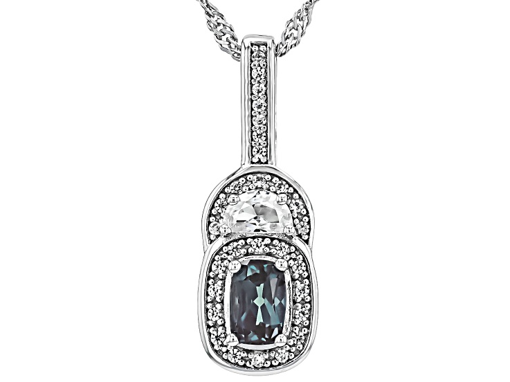 Blue Lab Created Alexandrite Rhodium Over Sterling Silver Pendant with ...