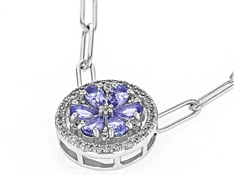 Blue Tanzanite Rhodium Over Sterling Silver Paperclip Chain 1.26ctw ...