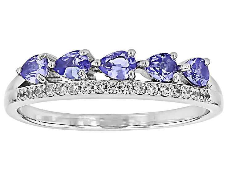 Blue Tanzanite With White Zircon Rhodium Over Sterling Silver Ring 0 ...