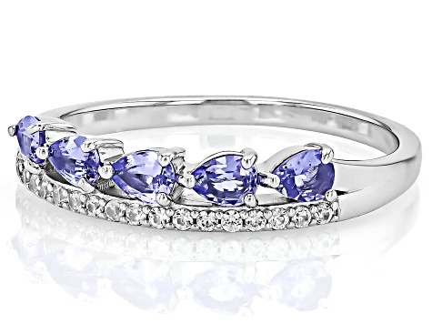 Blue Tanzanite With White Zircon Rhodium Over Sterling Silver Ring 0 ...