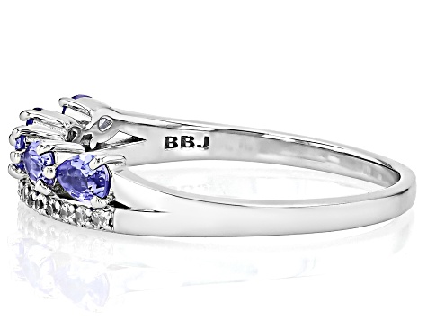 Blue Tanzanite With White Zircon Rhodium Over Sterling Silver Ring 0 ...