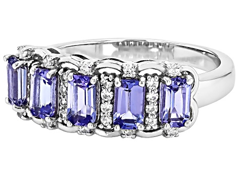 Blue Tanzanite Rhodium Over Sterling Silver Band Ring - CTB1609 | JTV