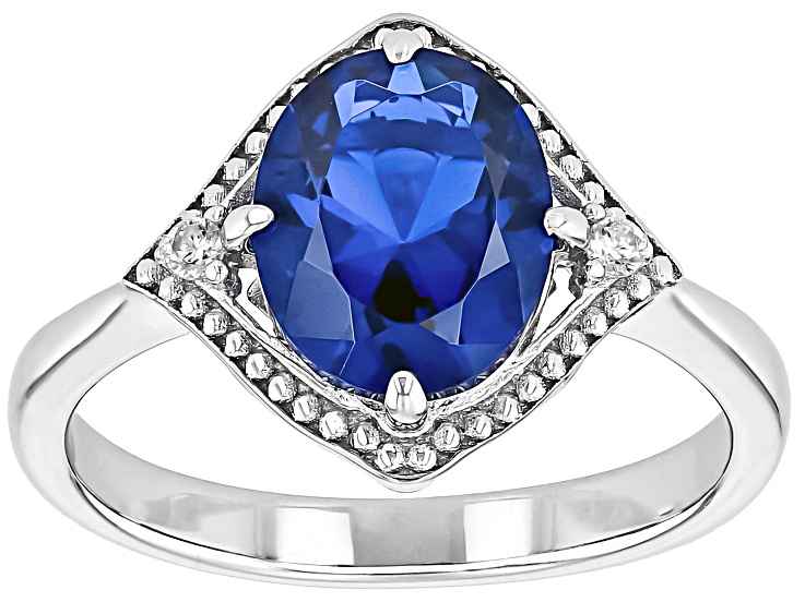 Blue Lab Created Spinel Rhodium Over Sterling Silver Ring 2.46ctw ...
