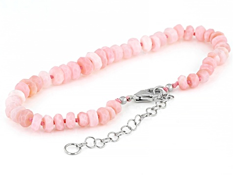 Pink Peruvian Opal Rhodium Over Sterling Silver Beaded Bracelet - CTB1956 | JTV