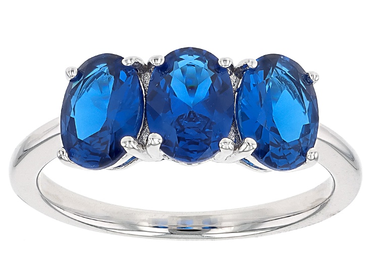 Blue Lab Created Spinel Rhodium Over Sterling Silver 3-Stone Ring 2 ...