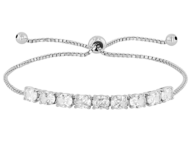 White Zircon Rhodium Over Sterling Silver Bolo Bracelet 4.50ctw - CTB2036 | JTV