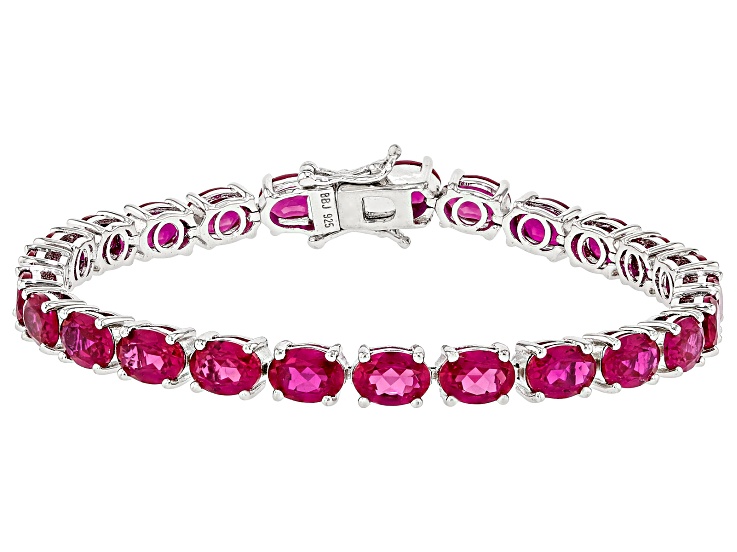 Red Lab Created Ruby Rhodium Over Sterling Silver Bracelet 25.40ctw - CTB2064 | JTV