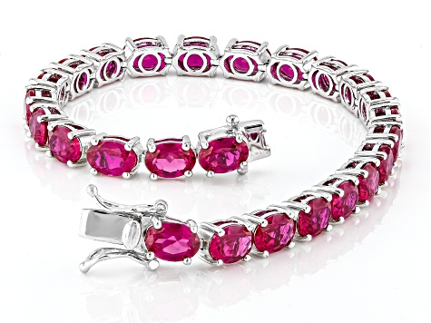 Red Lab Created Ruby Rhodium Over Sterling Silver Bracelet 25.40ctw - CTB2064 | JTV