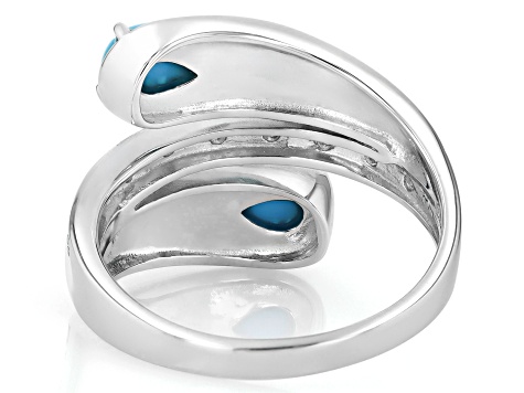 Blue Sleeping Beauty Turquoise Rhodium Over Silver Bypass Ring 0.01ctw ...