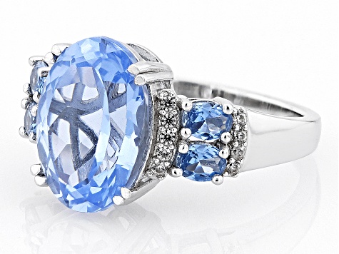 Blue Lab Created Spinel Rhodium Over Sterling Silver Ring 7.17ctw ...