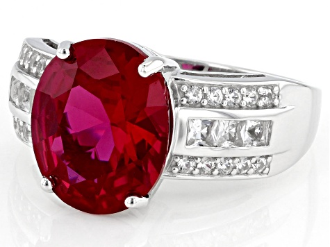 Red Lab Created Ruby Rhodium Over Sterling Silver Ring 4.45ctw ...