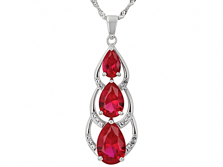 Red Lab Created Ruby Rhodium Over Silver Pendant With Chain 5.86ctw ...