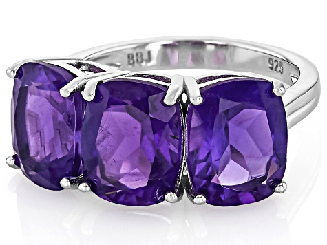 Purple Amethyst Rhodium Over Sterling Silver 3-Stone Ring 7.17ctw ...