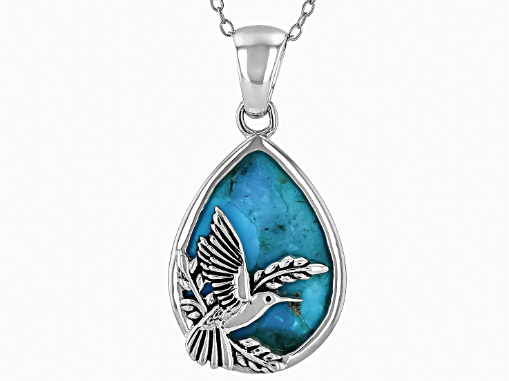 Kingman Turquoise Sterling Silver Hummingbird Pendant With Chain ...