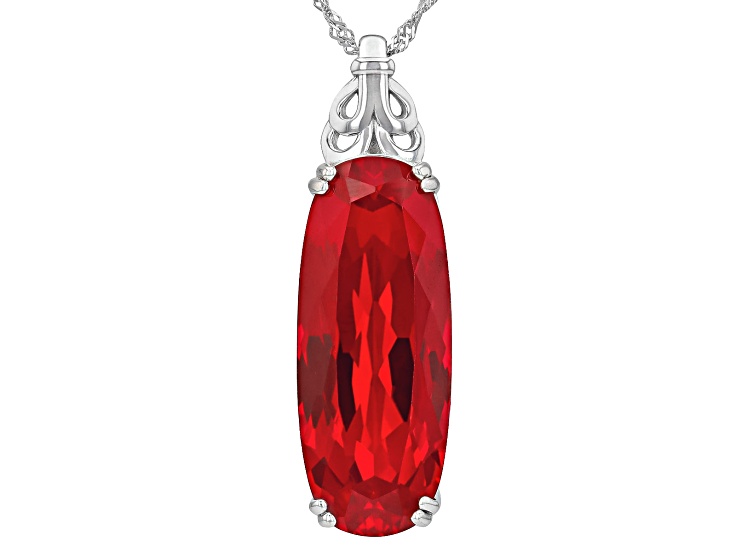 Red Lab Created Ruby Rhodium Over Sterling Silver Pendant With Chain 27.00ct - CTB2381 | JTV