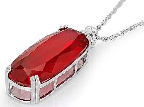 Red Lab Created Ruby Rhodium Over Sterling Silver Pendant With Chain 27.00ct - CTB2381 | JTV