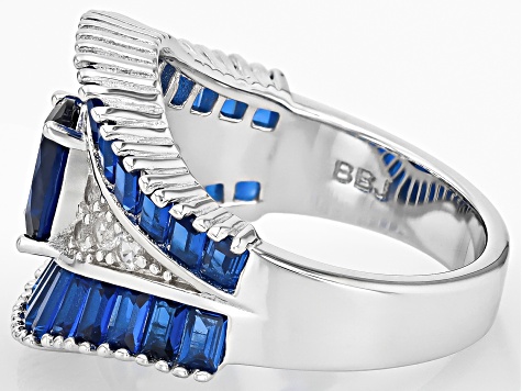 Blue Lab Created Spinel Rhodium Over Sterling Silver Ring 4.21ctw ...