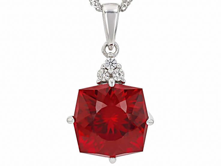 Red Lab Created Ruby Rhodium Over Sterling Silver Pendant With Chain 6 ...