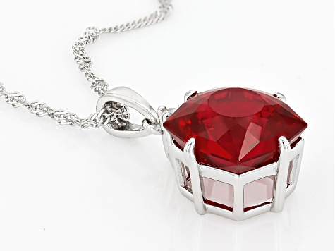 Red Lab Created Ruby Rhodium Over Sterling Silver Pendant With Chain 6 ...