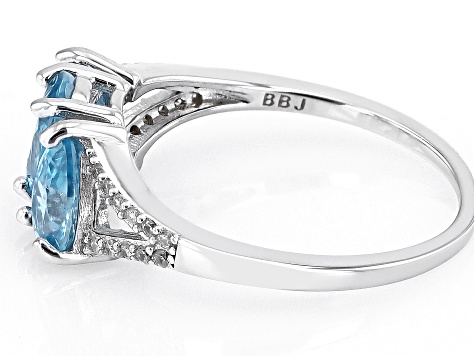 Blue Zircon Rhodium Over Sterling Silver Ring 3.03ctw - CTB536 | JTV