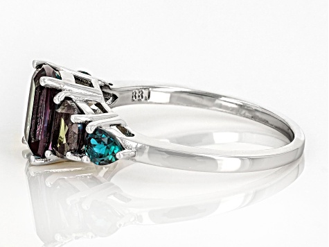 Blue Lab Created Alexandrite Rhodium Over Sterling Silver Ring 2.52ctw ...