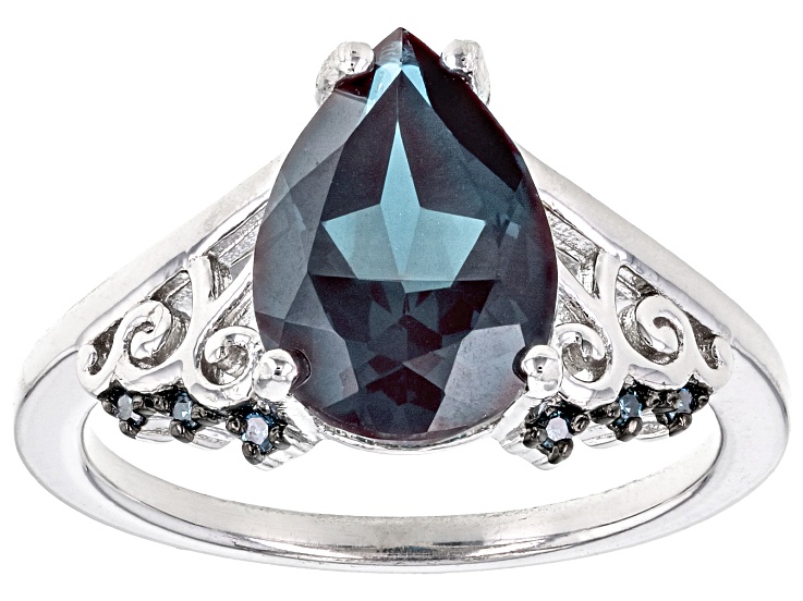 Blue Lab Created Alexandrite Rhodium Over Sterling Silver Ring 3.23ctw ...