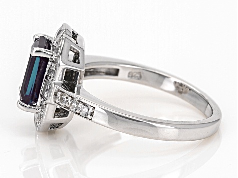 Blue Lab Created Alexandrite Rhodium Over Sterling Silver Ring 2.29ctw ...