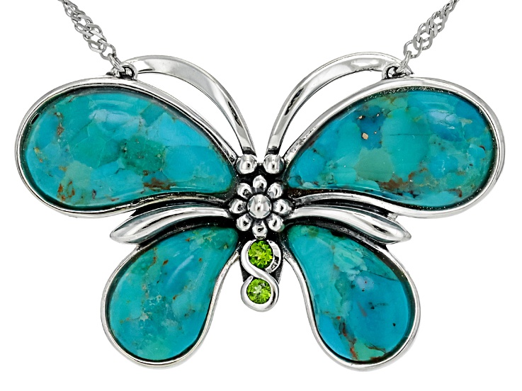 Blue Turquoise Sterling Silver Butterfly Necklace 0.07ctw - CTB881 | JTV