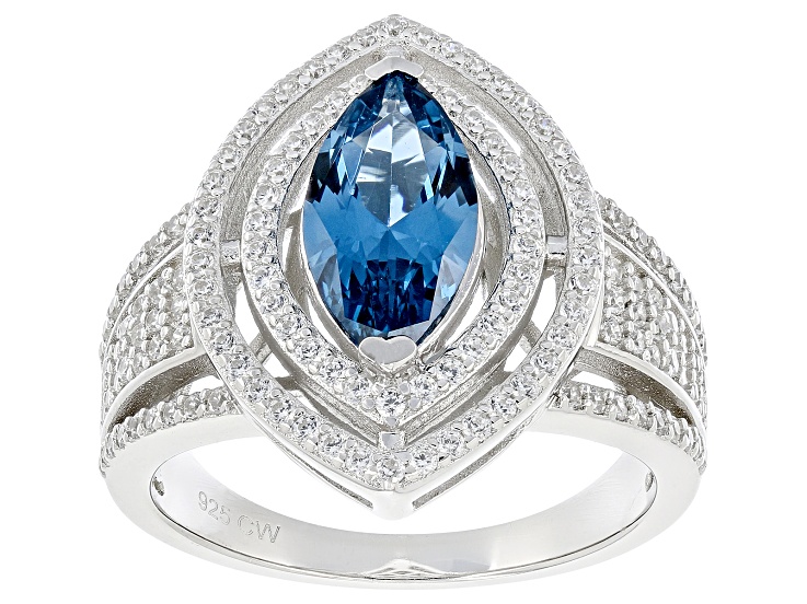 Blue Lab Created Spinel and White Cubic Zirconia Rhodium Over Silver ...