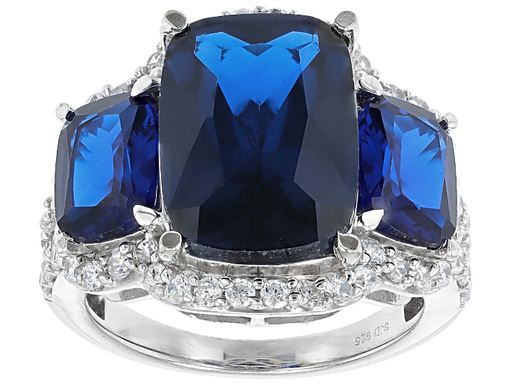 Blue Lab Created Spinel And White Cubic Zirconia Rhodium Over Silver ...