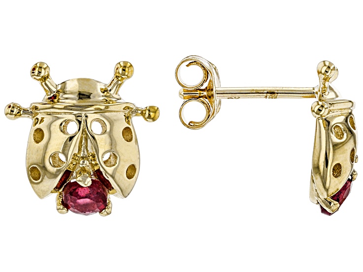 Red Mahaleo(R) Ruby 10k Yellow Gold Ladybug Childrens Earrings .20ctw ...