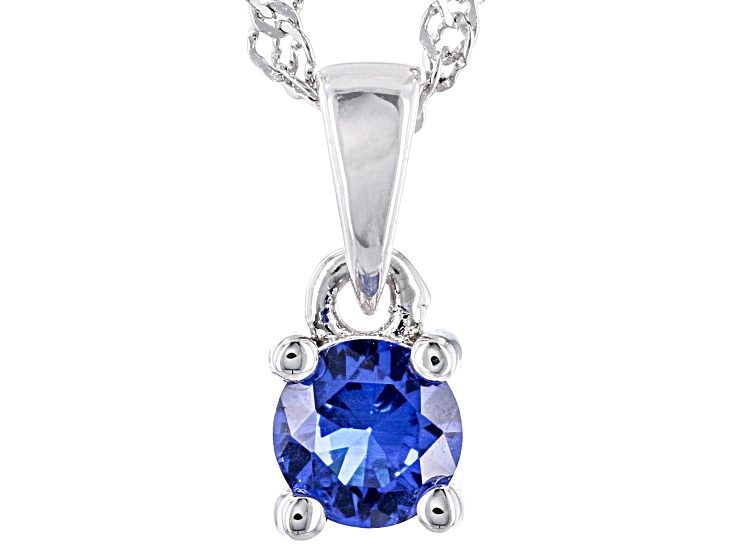 Blue Lab Created Spinel Rhodium Over Sterling Silver Children's Pendant ...
