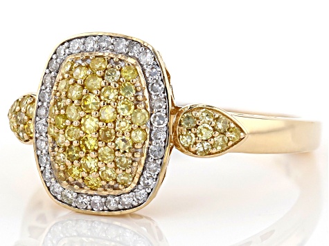 Natural Yellow And White Diamond 10k Yellow Gold Ring 0.53ctw - DDG076 ...