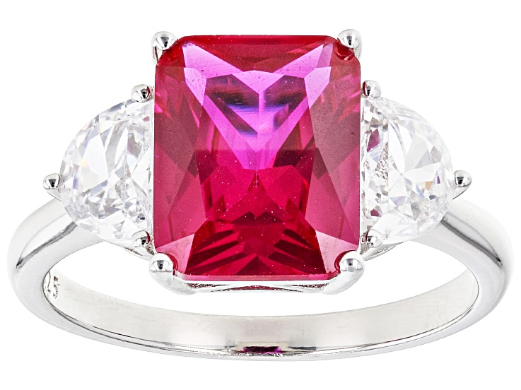 Lab Created Ruby And White Cubic Zirconia Rhodium Over Sterling Silver ...