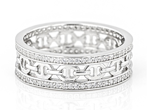 White Cubic Zirconia Rhodium Over Sterling Silver Mariner Link Ring 1 ...