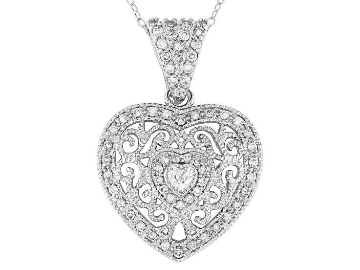 White Cubic Zirconia Rhodium Over Sterling Silver Heart Pendant 2.63ctw ...