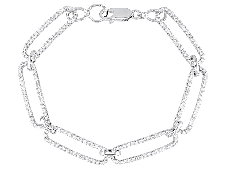 White Cubic Zirconia Rhodium Over Sterling Silver Paperclip Bracelet 1 ...