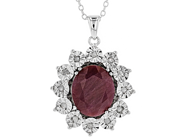 Red Indian ruby rhodium over sterling silver pendant with chain 5.02ctw ...
