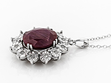 Red Indian ruby rhodium over sterling silver pendant with chain 5.02ctw ...