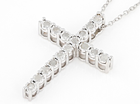 White Diamond Rhodium Over Sterling Silver Cross Pendant With 18 Cable Chain 0.25ctw DOD937 JTV